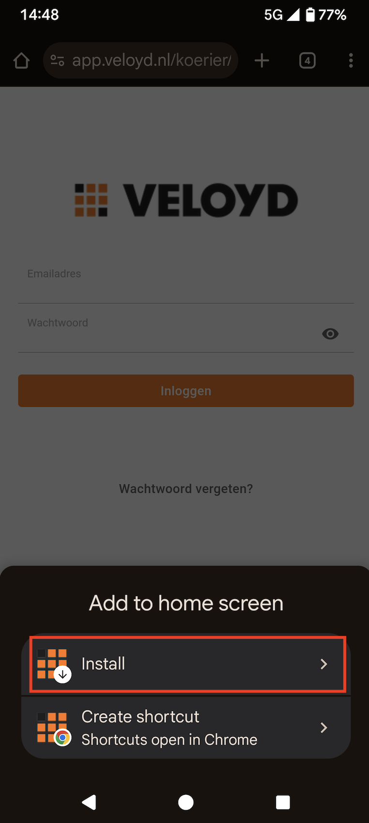 Koerier app (WEB) - Veloyd
