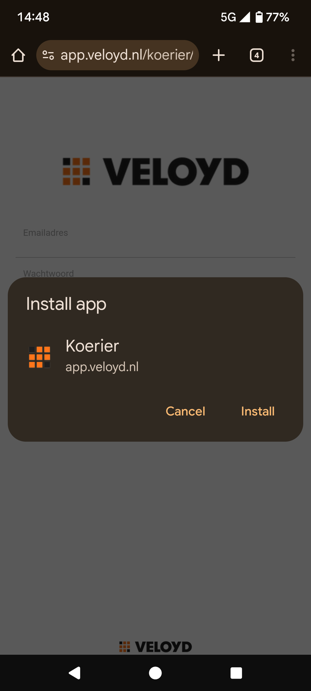 Koerier app (WEB) - Veloyd
